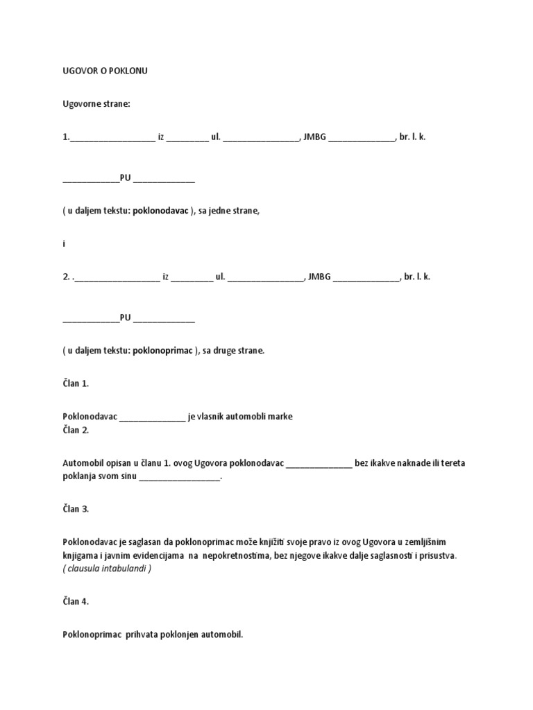 Ugovor o Poklonu | PDF