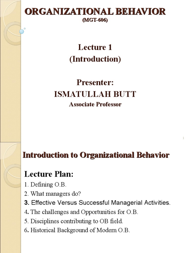 OB-Lecture 1 (Introduction) | PDF | Industrial And Organizational ...