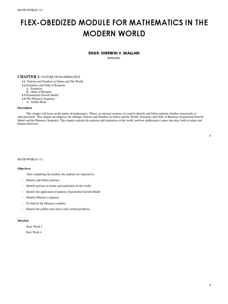 Flex-Obedized Module For Mathematics in The Modern World: Engr. Sherwin ...