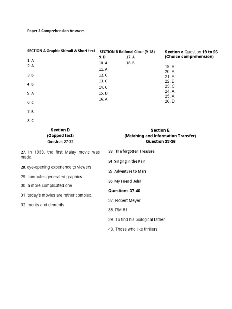 Paper 2 Comprehension Answers | PDF