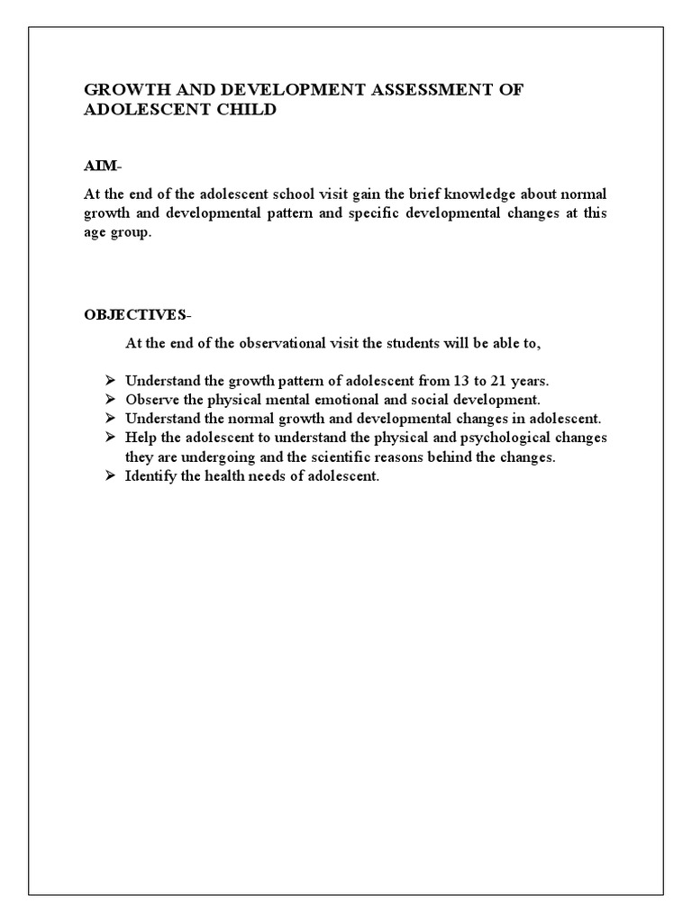 Assessment of Adolescent Child | PDF | Puberty | Adolescence