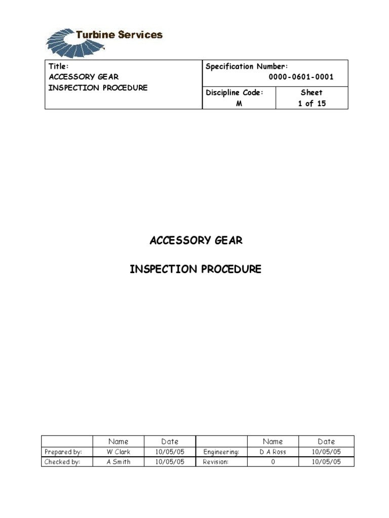 Accessory Gear Inspection Procedures 0000-0601-0001 | PDF | Gear ...