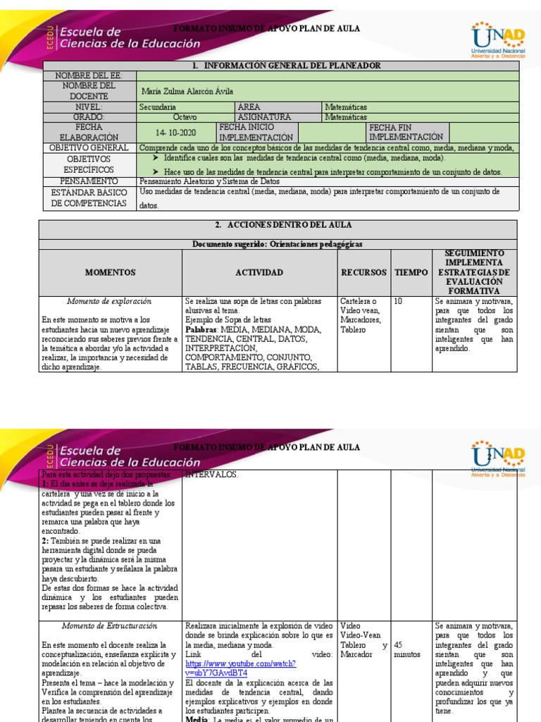 Plan de Aula | PDF | Salón de clases | Aprendizaje