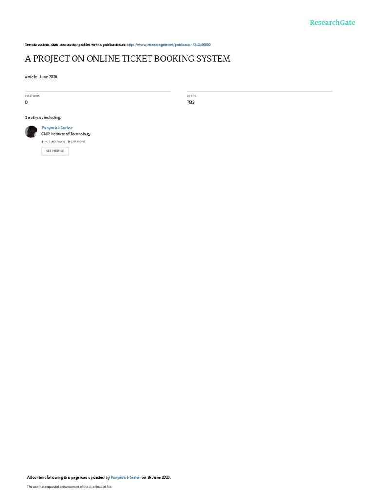 A Project On Online Ticket Booking System: June 2020 | PDF | Html ...