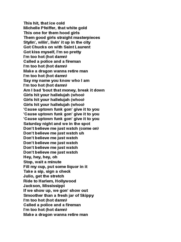 Uptown Funk Lyrics | PDF | American Songs | American Pop Songs