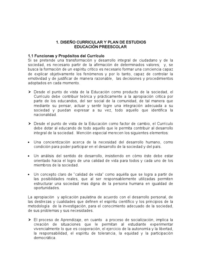 Plan de Estudios Preescolar | PDF