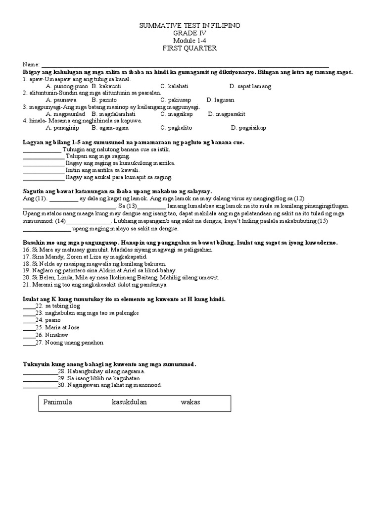 Summative Test in Filipino | PDF