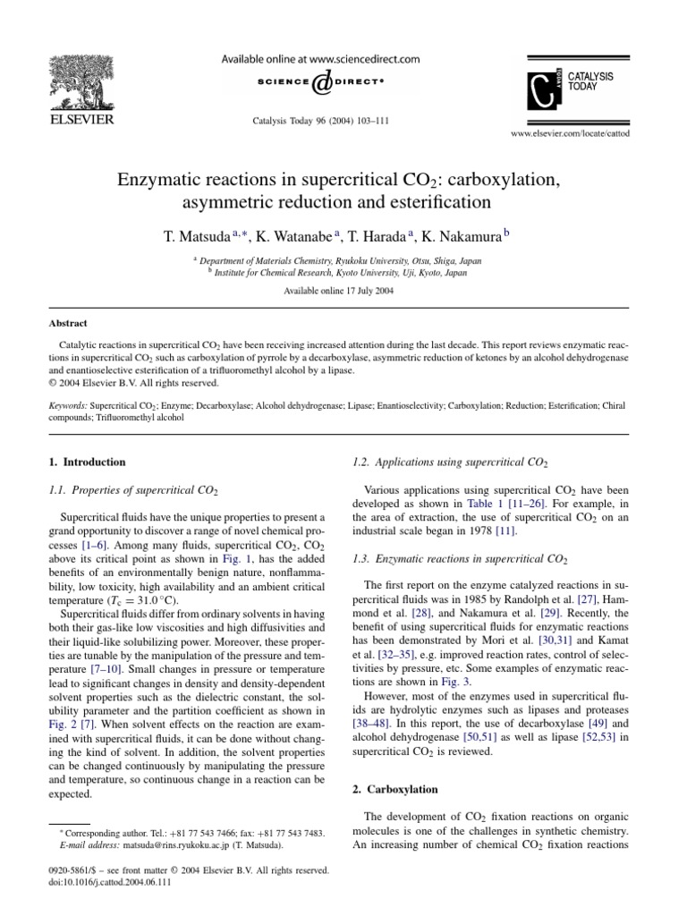 Matsuda - Enzymatic Reactions in Supercritical C | PDF | Supercritical ...