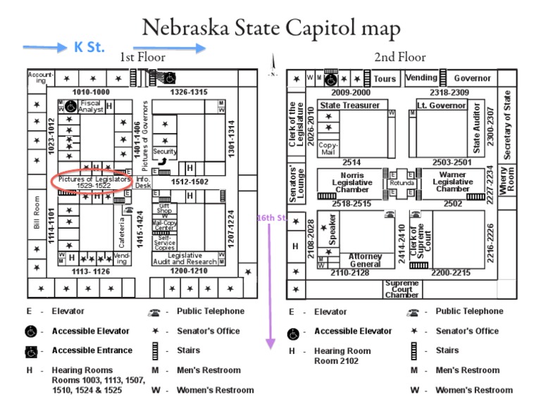 Nebraska State Capitol Interior Map Annotated Highlighting Rooms 1529 ...