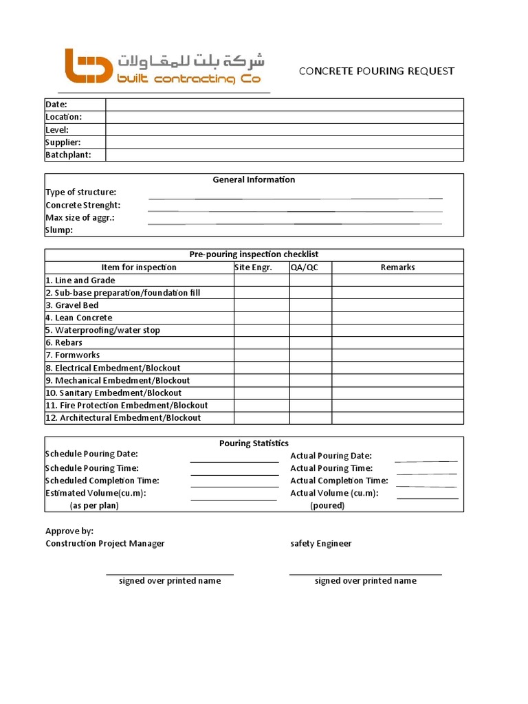 Concrete Pouring Request: General Information | PDF | Building ...