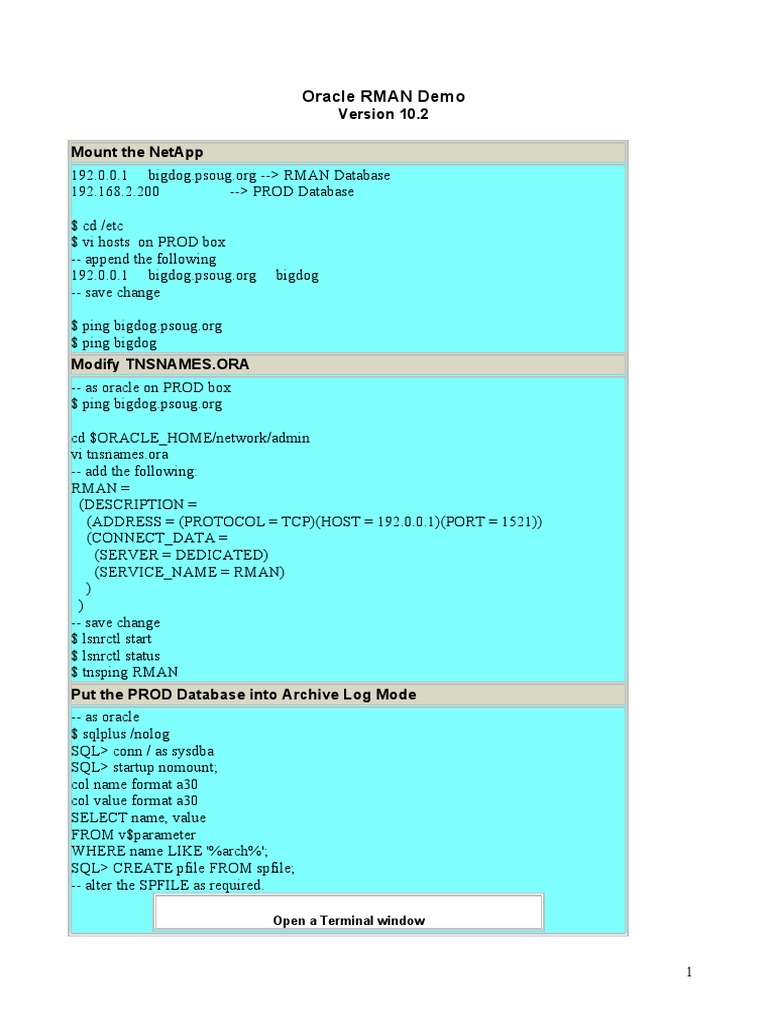 Oracle RMAN Demo | PDF | Backup | Databases