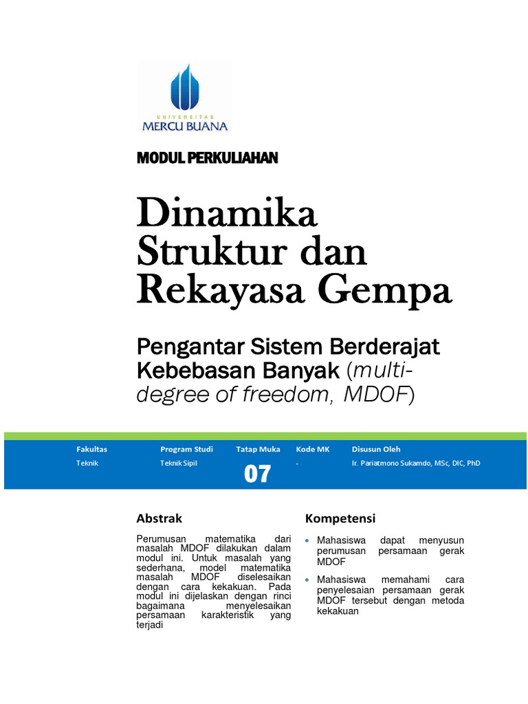 v01 Modul 07 - MDOF Dan Cara Kekakuan PDF | PDF