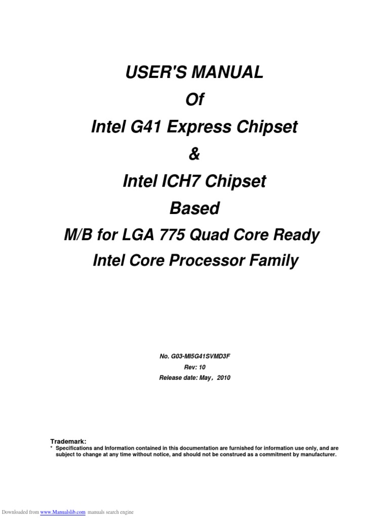User'S Manual of Intel G41 Express Chipset & Intel ICH7 Chipset Based ...
