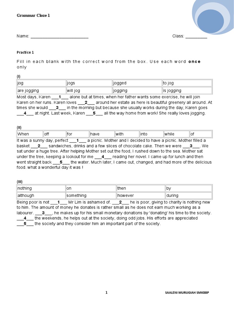 Grammar Cloze 1 | PDF | Cloud | Water
