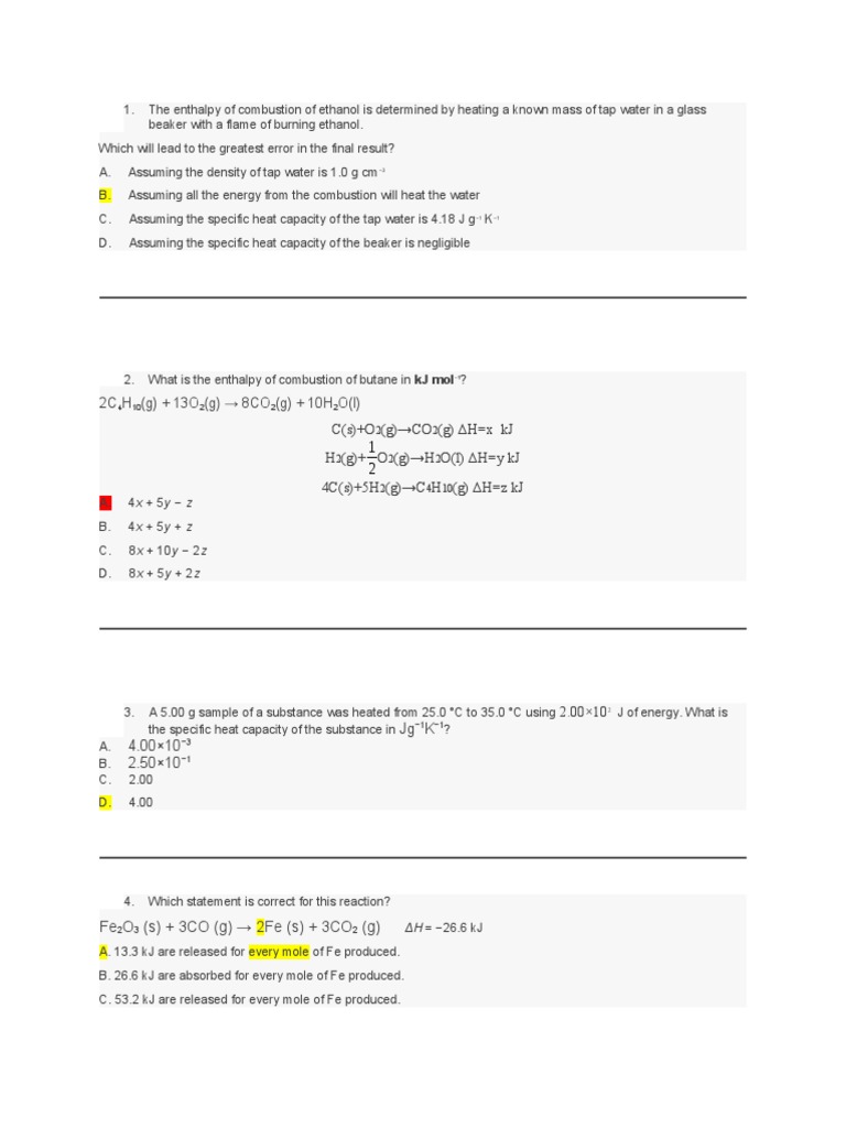 Enthalpy and Heat Capacity Calculations | PDF | Enthalpy | Chemical ...