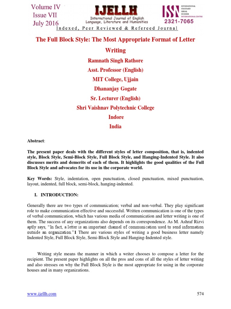 The Full Block Style: The Most Appropriate Format of Letter Writing ...