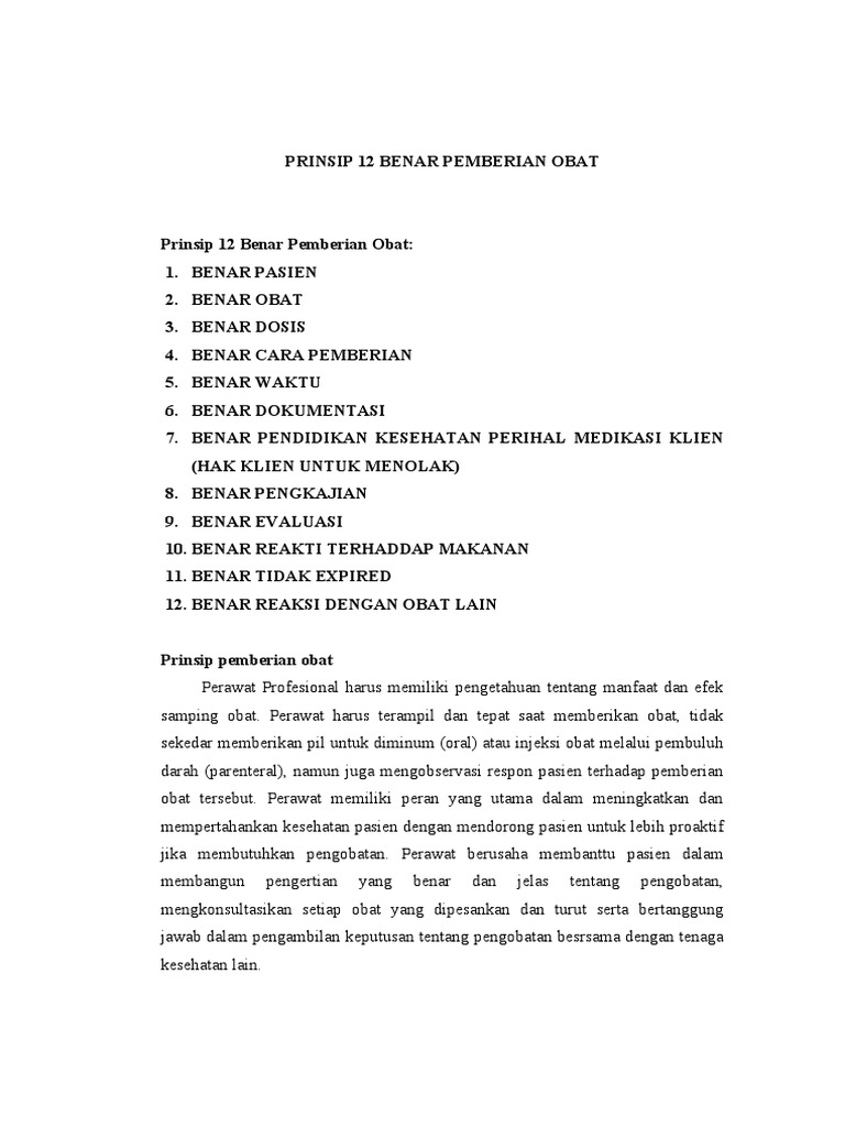 Prinsip 12 Benar Pemberian Obat | PDF