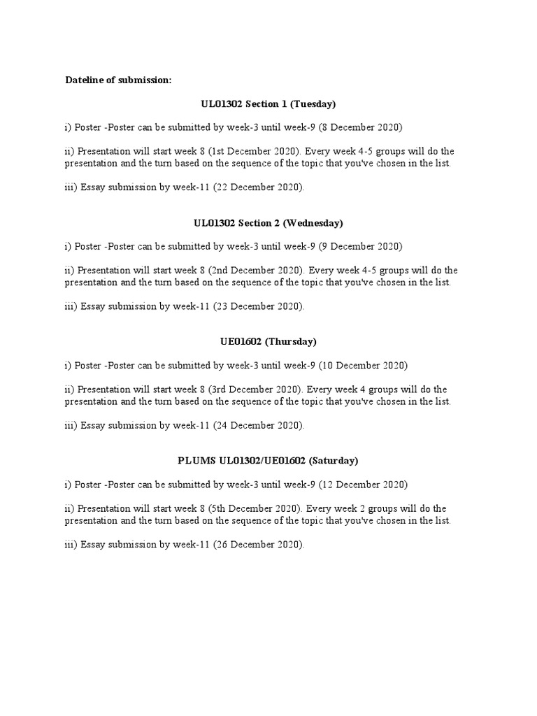 Dateline of Submission Students Tasks | PDF