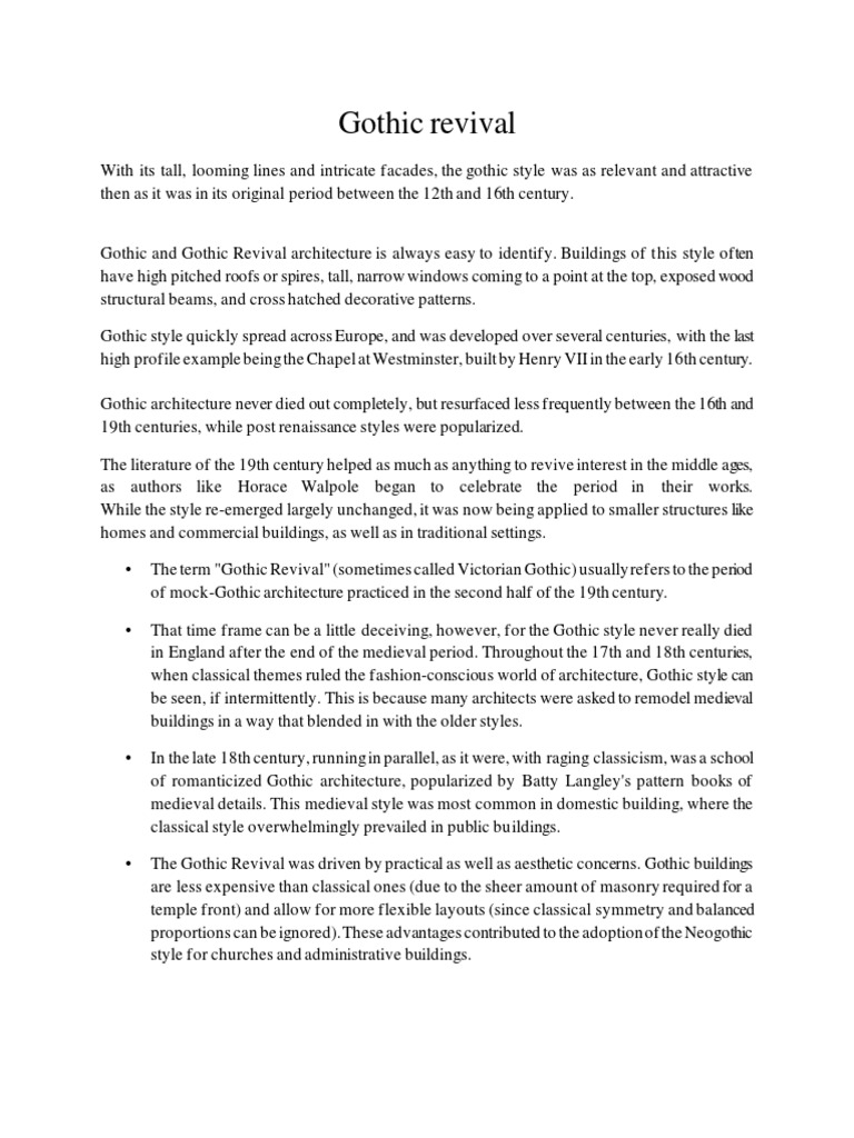 Gothic Revival Notes | PDF | Palace Of Westminster | Gothic Architecture