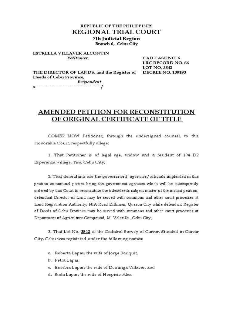 Amended Petition Villaver | PDF | Deed | Natural Resources Law