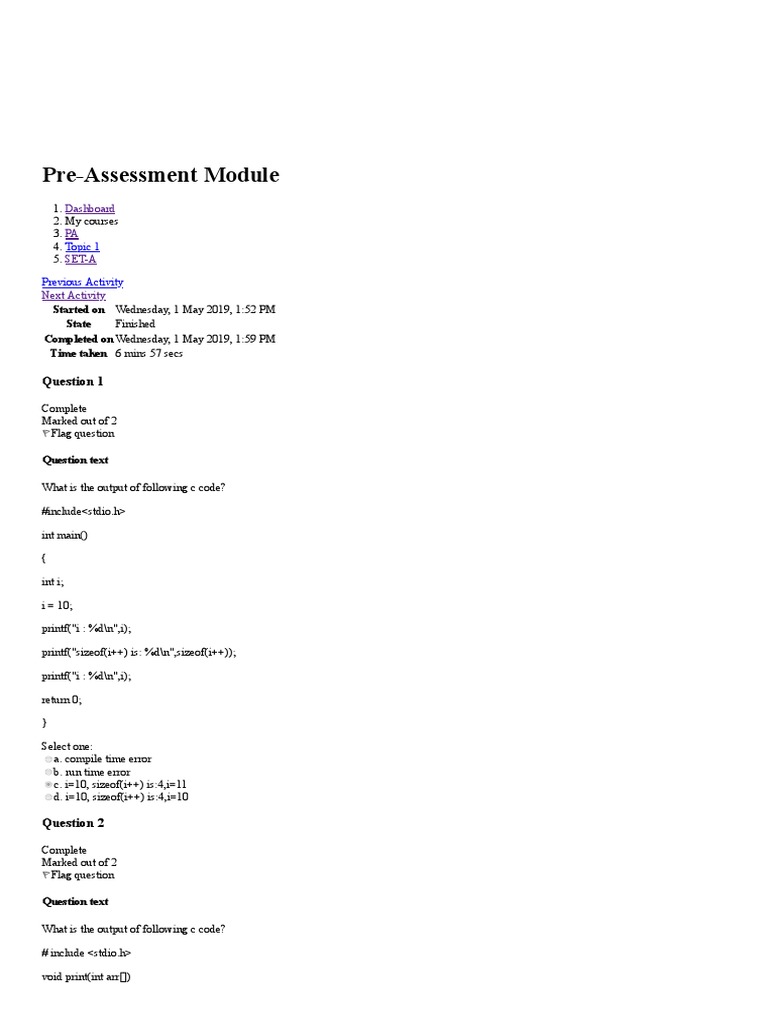 Pre-Assessment Module: Dashboard PA Set-A | PDF | Programming Paradigms ...