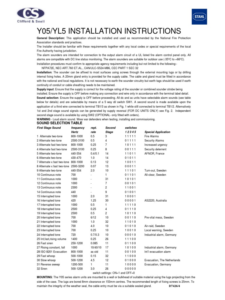 Y05/Yl5 Installation Instructions: Sound Selection Table | PDF ...