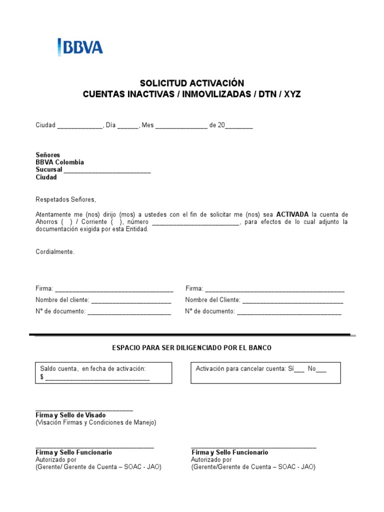 Formato - Solicitud Activación Cuentas | PDF