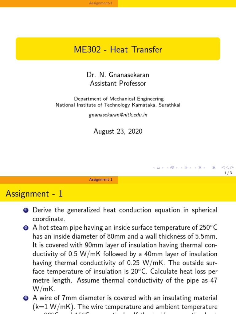 Heat Transfer Assignment1 PDF | PDF | Thermal Insulation | Thermal ...