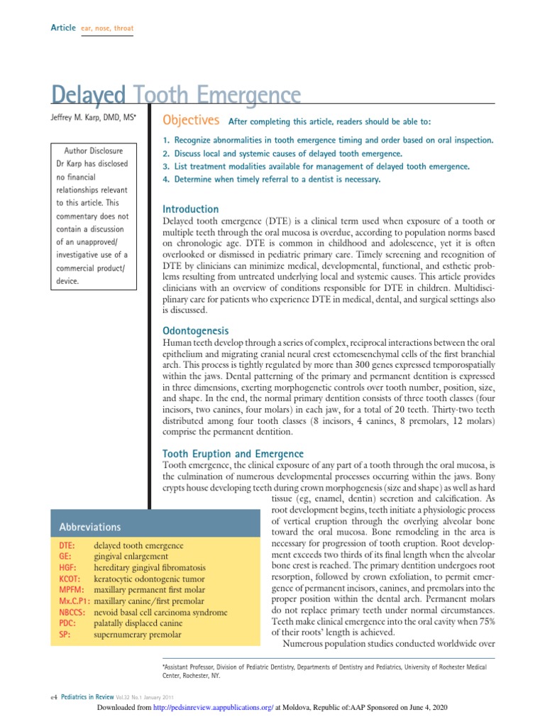 Delayed Tooth Emergence | PDF | Human Tooth | Human Head And Neck