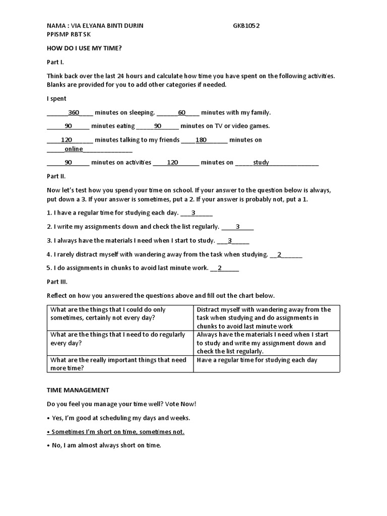 How Do I Use My Time PDF Learning Cognition