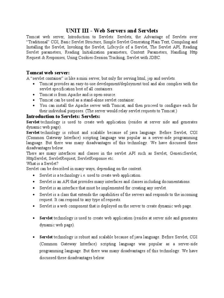UNIT III - Web Servers and Servlets | Download Free PDF | Java Servlet | Http Cookie