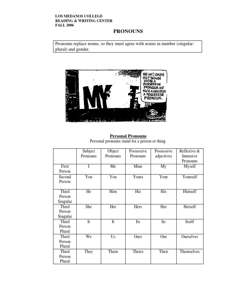 Material of Pronoun and Exercises | PDF | Pronoun | Grammatical Number