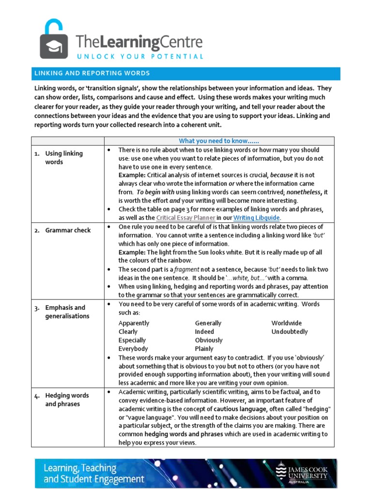 Linking and Reporting Words: What You Need To Know | PDF | Phrase | Adverb