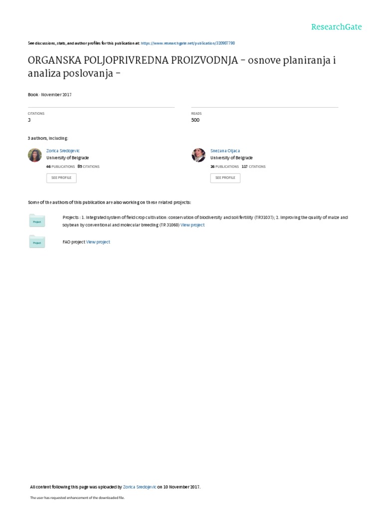 Organska Poljoprivredna Proizvodnja - Osnove Planiranja I Analiza Poslovanja | PDF