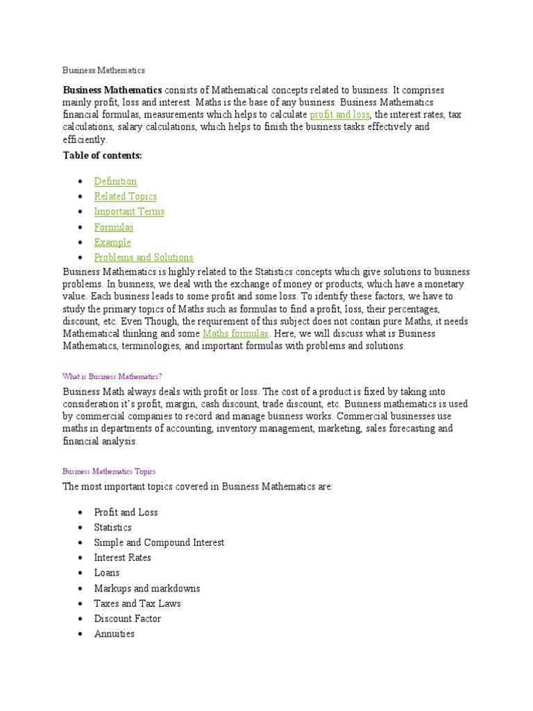 Business Mathematics Assignment | PDF | Prices | Cost Of Goods Sold
