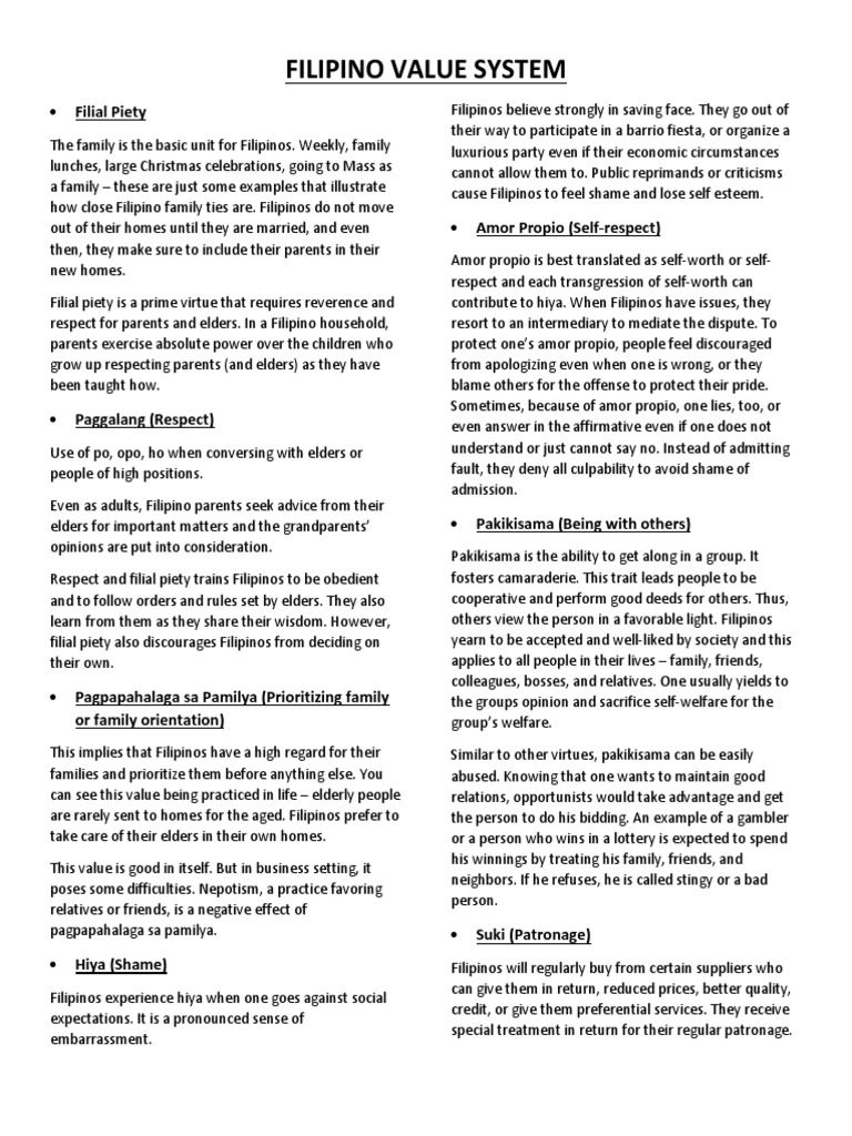 Filipino Value System Notes | PDF | Debt | Gratitude