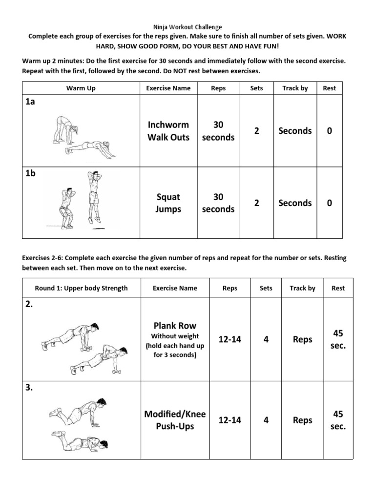 1a Inchworm Walk Outs 30 Seconds 2 Seconds 0: Ninja Workout Challenge ...