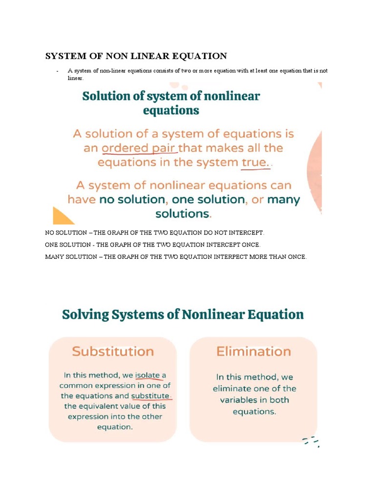 SYSTEM OF NON LINEAR EQUATION Grade 11 | PDF