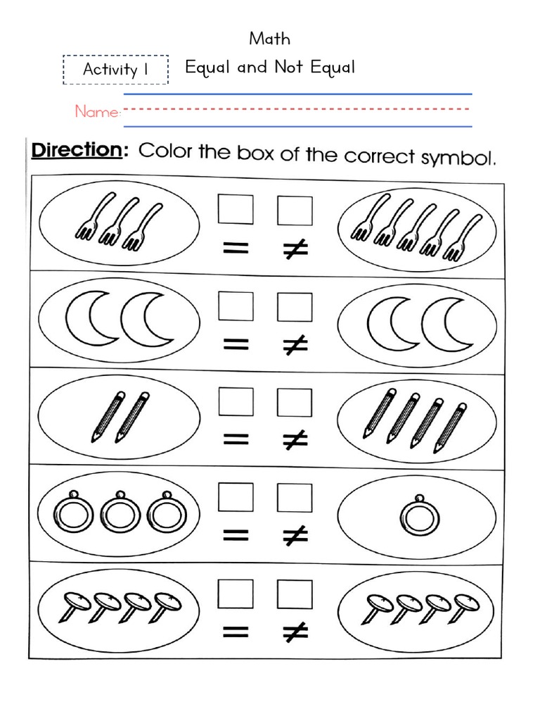 Equal and Not Equal: Activity 1 | PDF