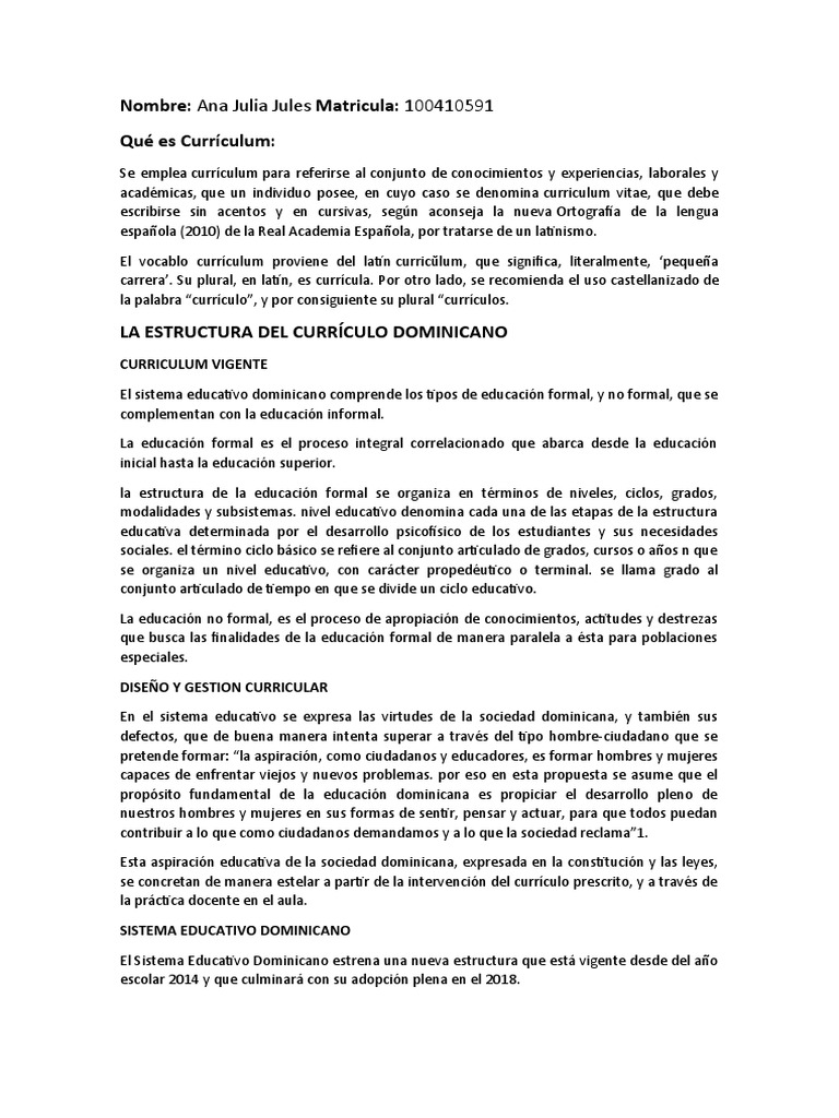 La Estructura Del Curriculo Dominicano | PDF | Plan de estudios ...