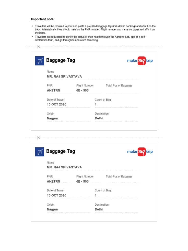 Indigo Baggage Tag Instructions | PDF