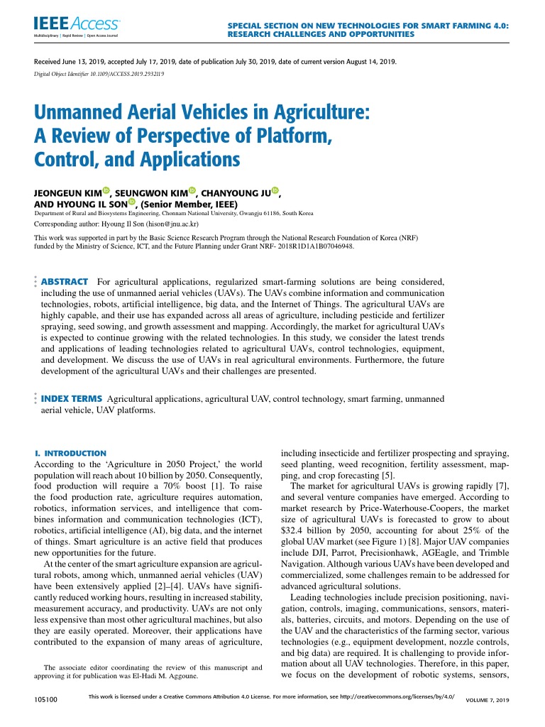Unmanned Aerial Vehicles in Agriculture A Review of Perspective of Platform, Control, and ...