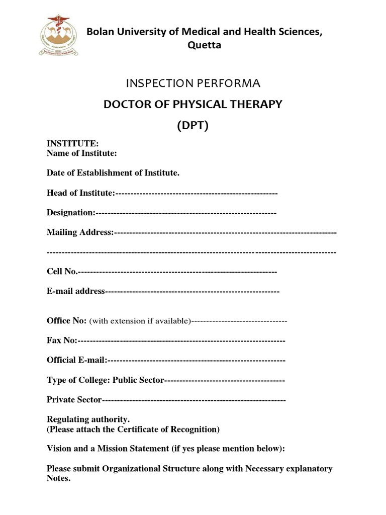 DPT Inspection Iproforma | PDF | Physical Therapy | Hospital