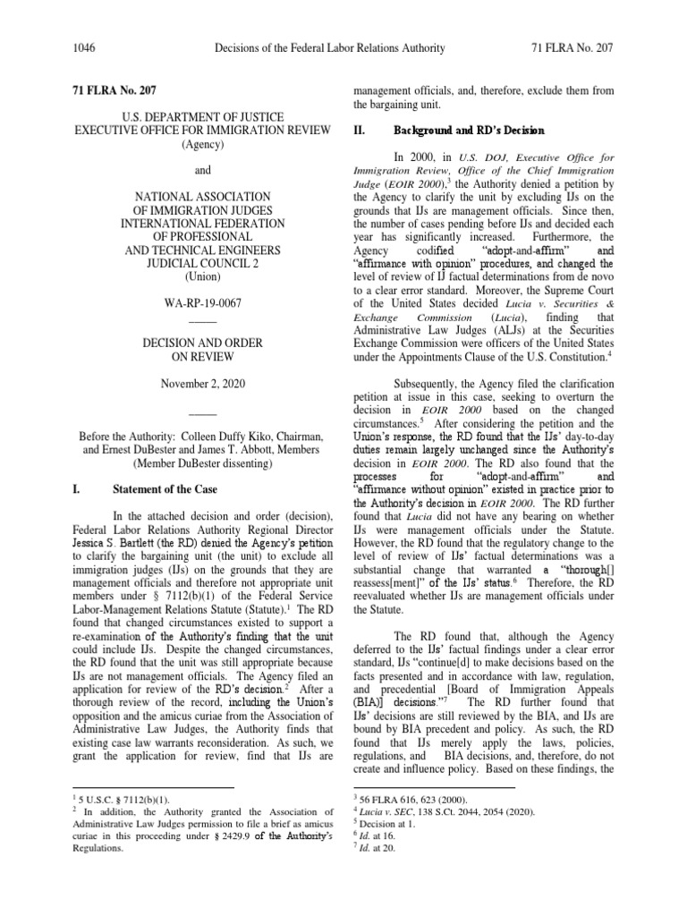 71 FLRA No. 207: Immigration Review, Office of The Chief Immigration ...