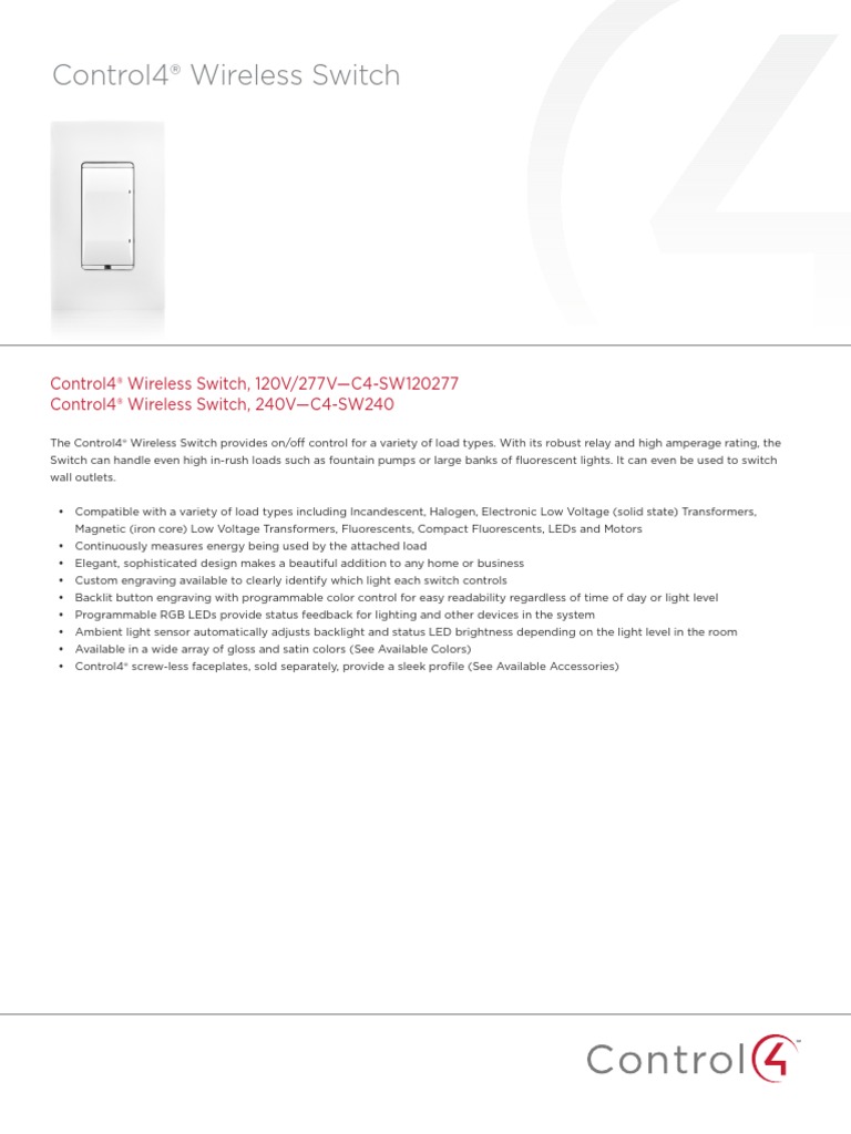 Control4® Wireless Switch: Control4® Wireless Switch, 120V/277V-C4 ...
