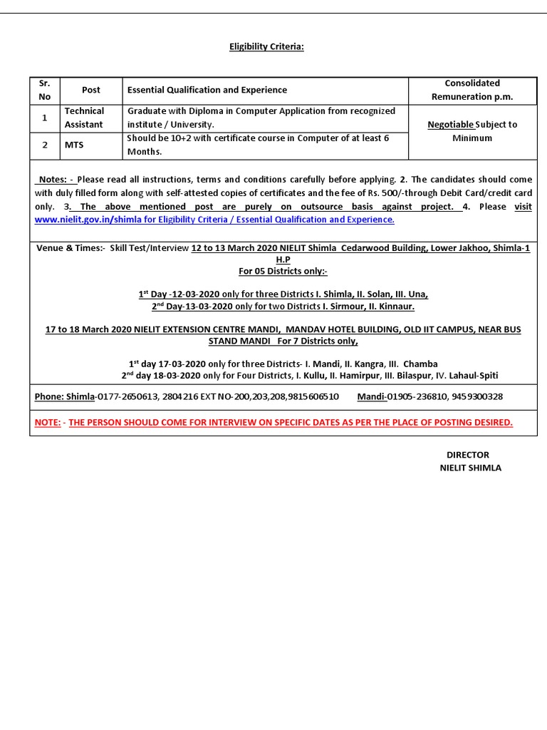 WWW - Nielit.gov - In/shimla For Eligibility Criteria / Essential ...