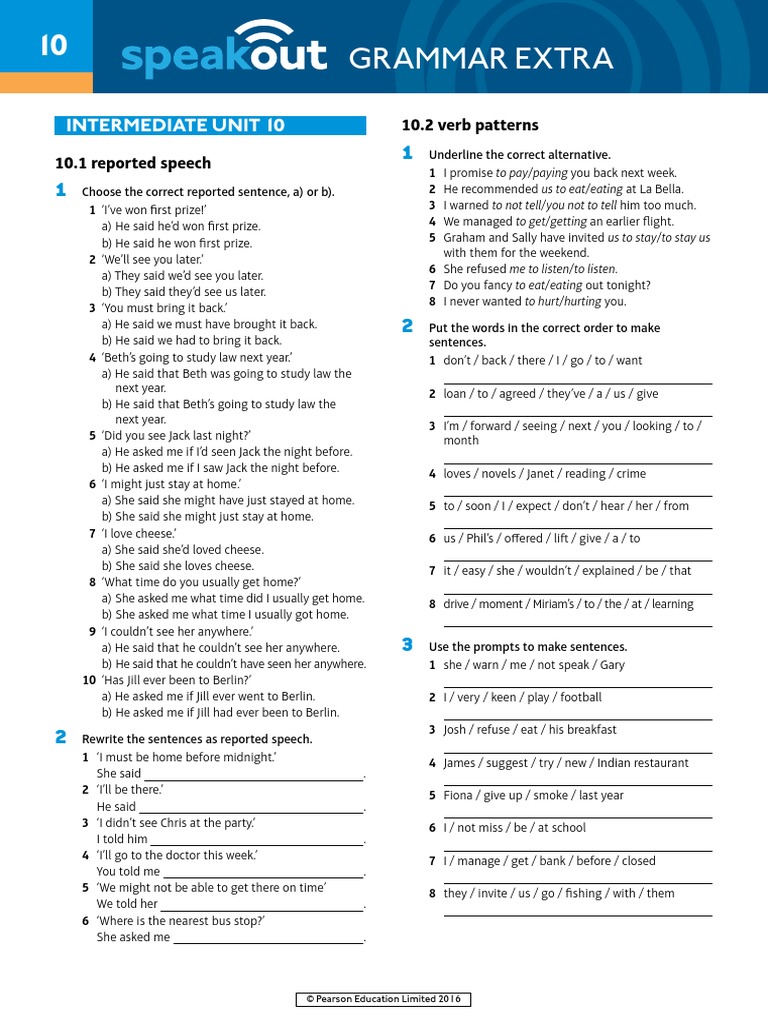 Speakout Grammar Extra Intermediate Unit 10 | PDF