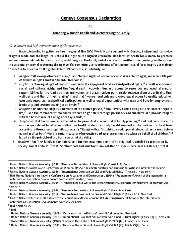 Geneva Consensus Declaration English | PDF | Applied Ethics | Human Rights