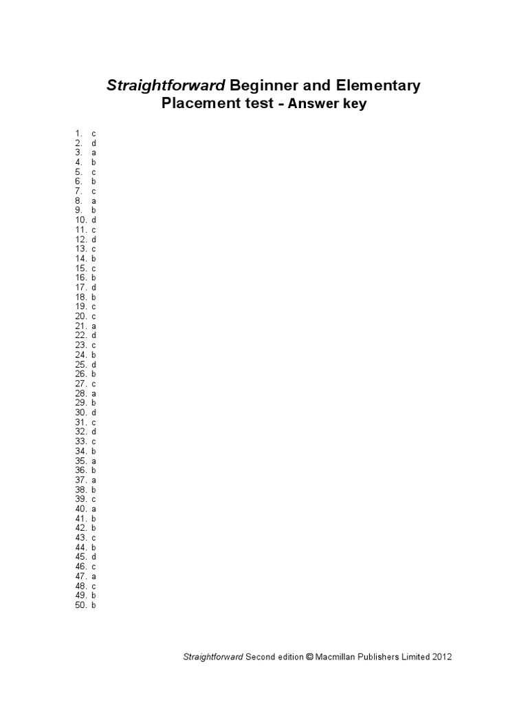 Beginner Placement Test Answer Key | PDF