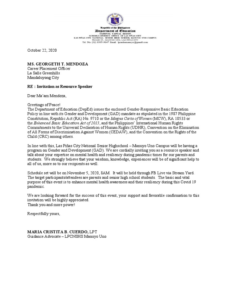 Letter To Guest Speaker GEORGETH | PDF